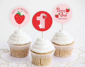 Berry First Birthday Cupcake Toppers, Sweet One Birthday Cupcake ...