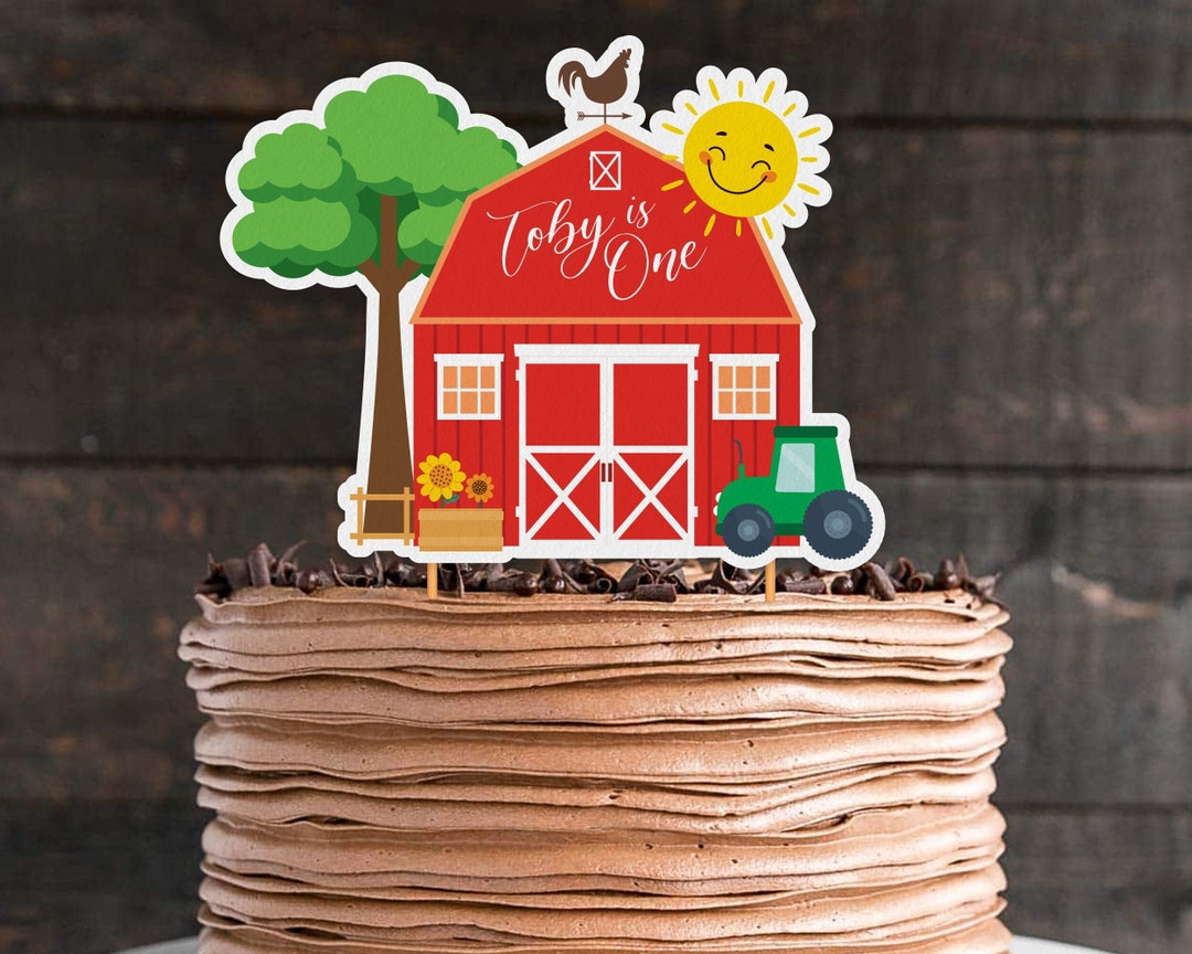 Red Barn Cake Topper, Farm Cake Topper, Tractor Cake Topper, Farm Barn ...