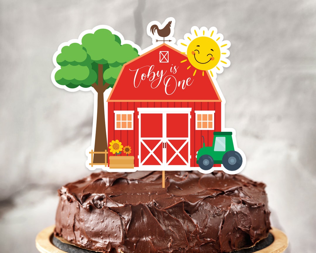 Red Barn Cake Topper, Farm Cake Topper, Tractor Cake Topper, Farm Barn ...