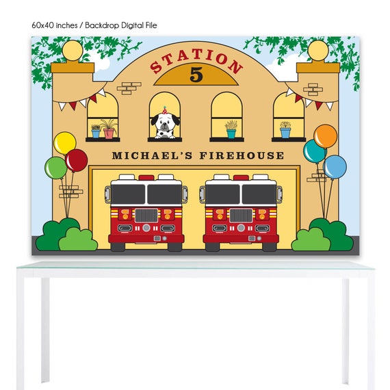 DIGITAL FILE Fire Station Backdrop Birthday Printable Banner Backdrop ...