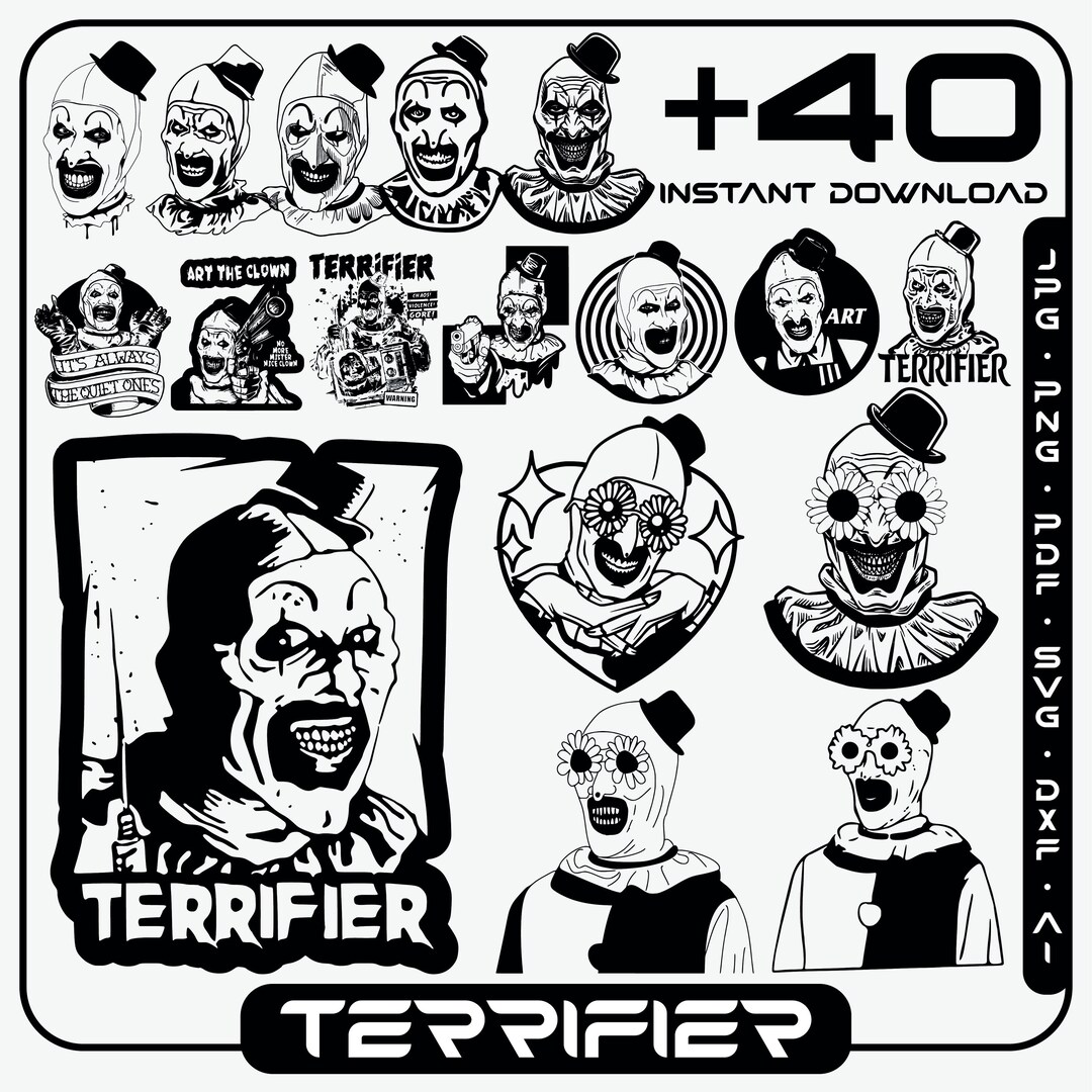 40 Terrifier SVG Design Pack Horror Movie Svgs for Laser Cutting ...