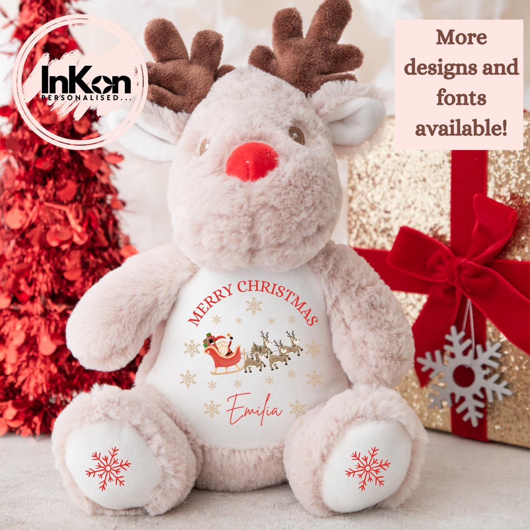 Personalised Christmas Teddy, Custom Christmas Teddy, Reindeer Plush ...