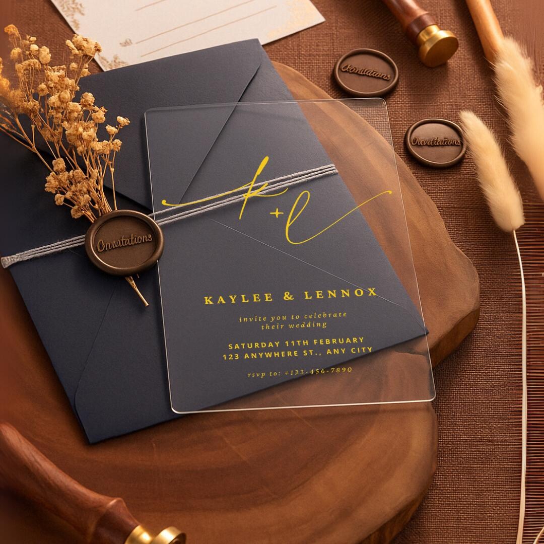 Elegant Gold Foil Wedding Invitation Clear Transparent, Translucent ...