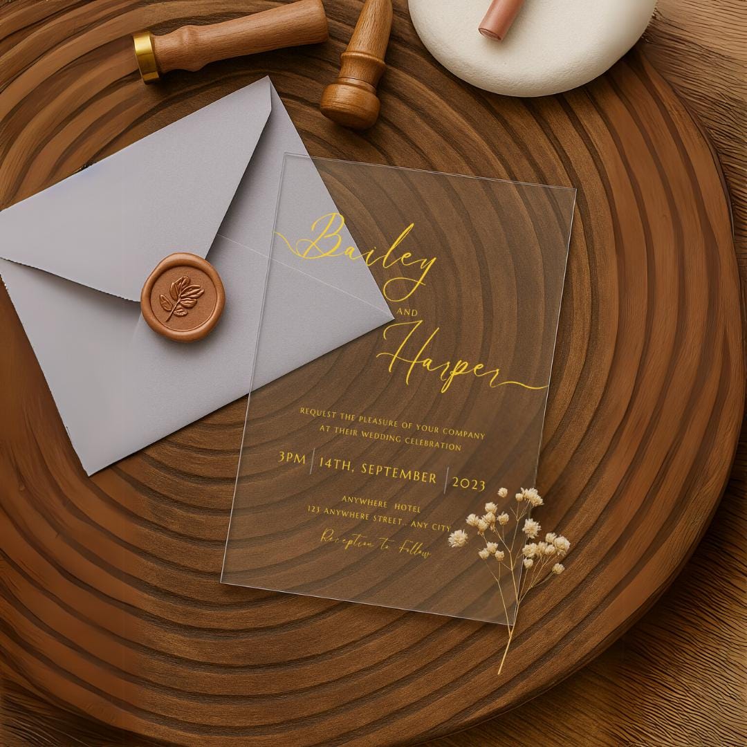 Elegant Gold Foil Wedding Invitation Clear Transparent, Translucent ...