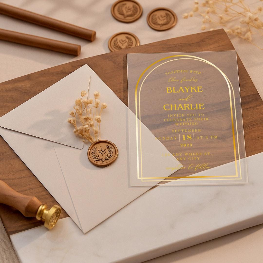 Elegant Gold Foil Wedding Invitation Clear Transparent, Translucent ...