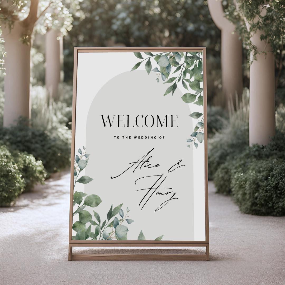 Greenery Wedding Welcome Sign Template, Leaves Wedding Welcome Sign ...