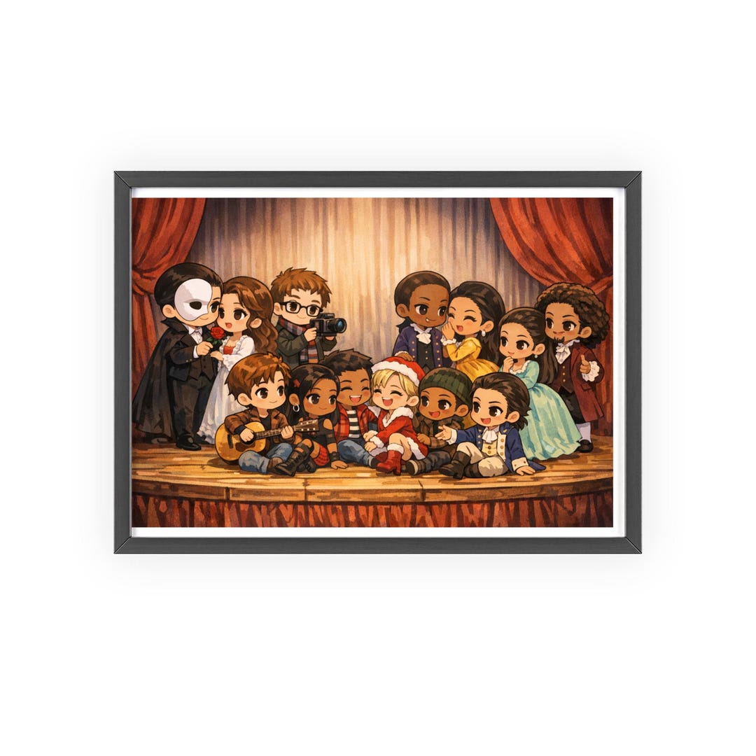 Chibi Musical Theater Cast Poster With Wooden Frame | Stage Curtain Art ...