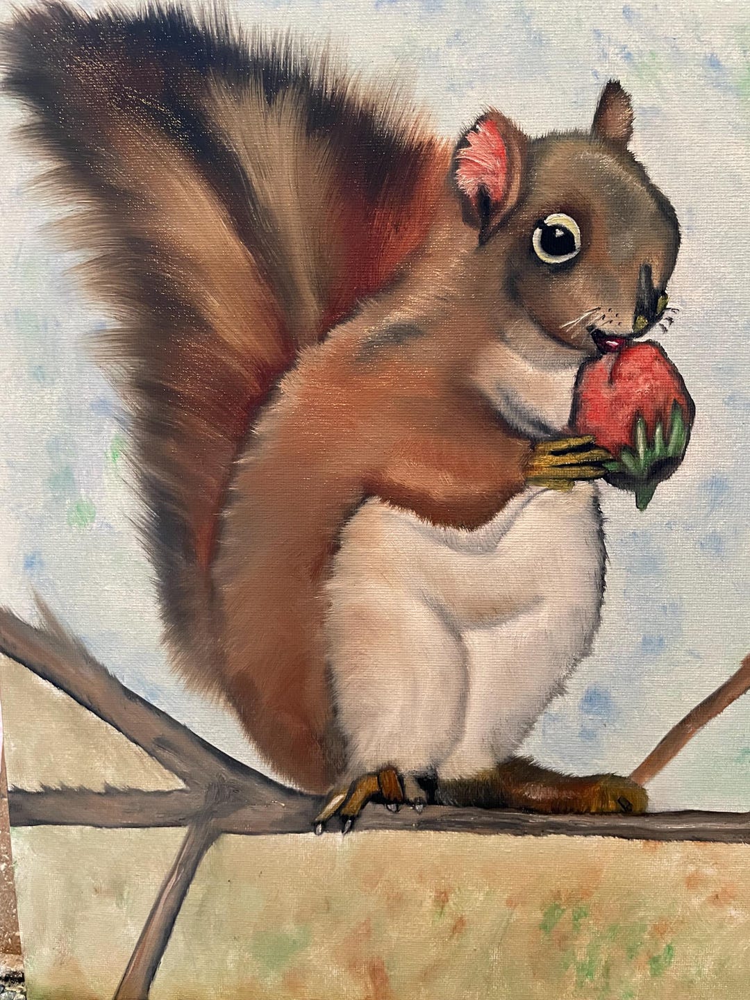 Squirrel Oil Painting: Realistic Strawberry Eater, Signed Art (11x14 ...