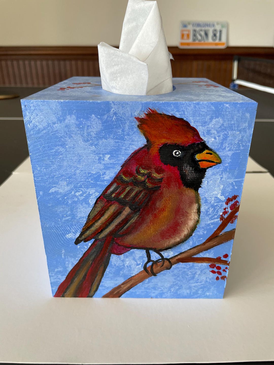 Hand Painted Tissue Box Cover Red Bird Cardinal - Etsy