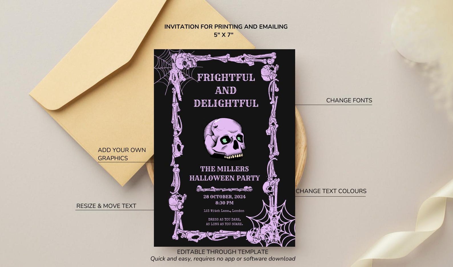 INSTANT DOWNLOAD Halloween Invite, DIY Halloween Party Invite, Editable ...