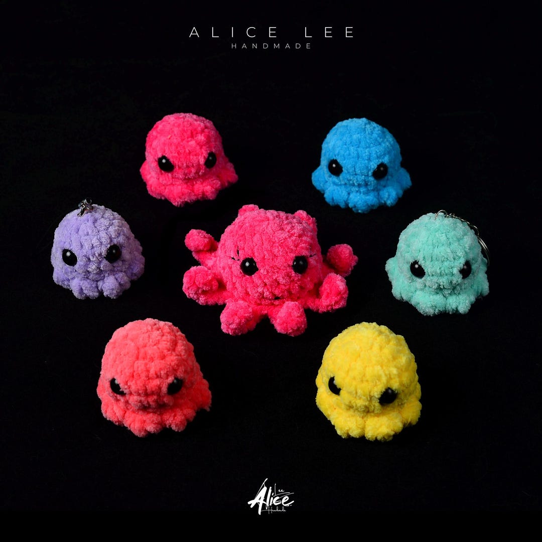Baby Octopus Amigurumi Plushie Set of 5, Cute Crochet Stuffed Animal ...