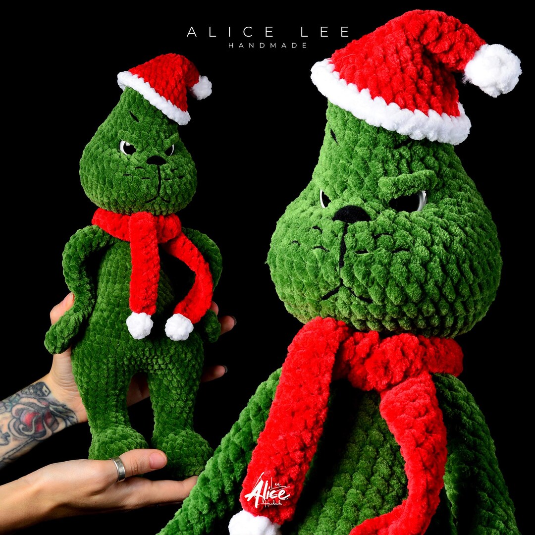 Crochet Green Grumpy Christmas Plush | Holiday Grouch Character Stuffed ...
