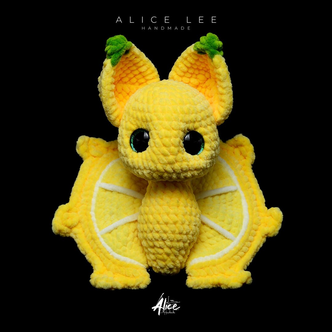 Lemon Bat Plush - Crochet Amigurumi Fruit Bat Toy - Soft Yellow Plushie ...