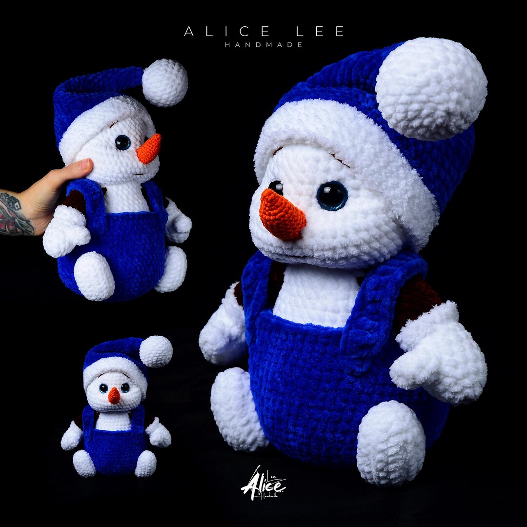 Crochet Snowman Plush With Blue Hat | Handmade Christmas Winter Stuffed ...