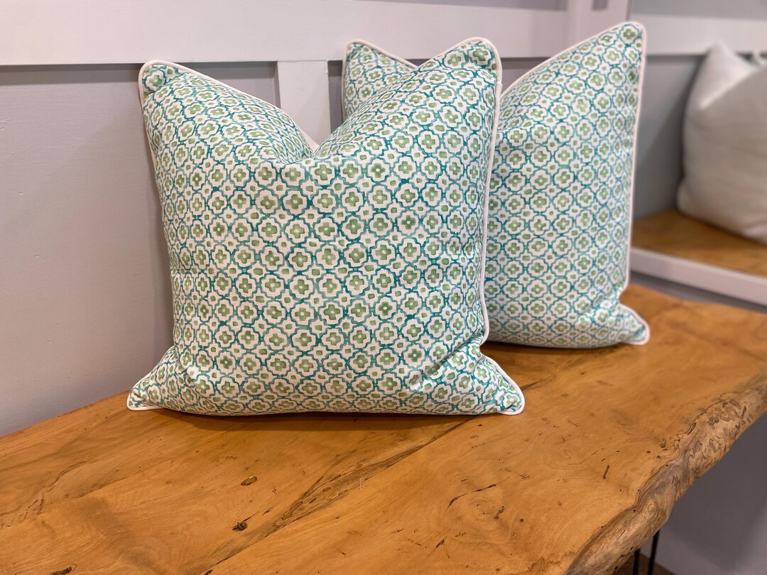 Pair of Ogee Pattern Blue and Green Design With White Backing Throw ...