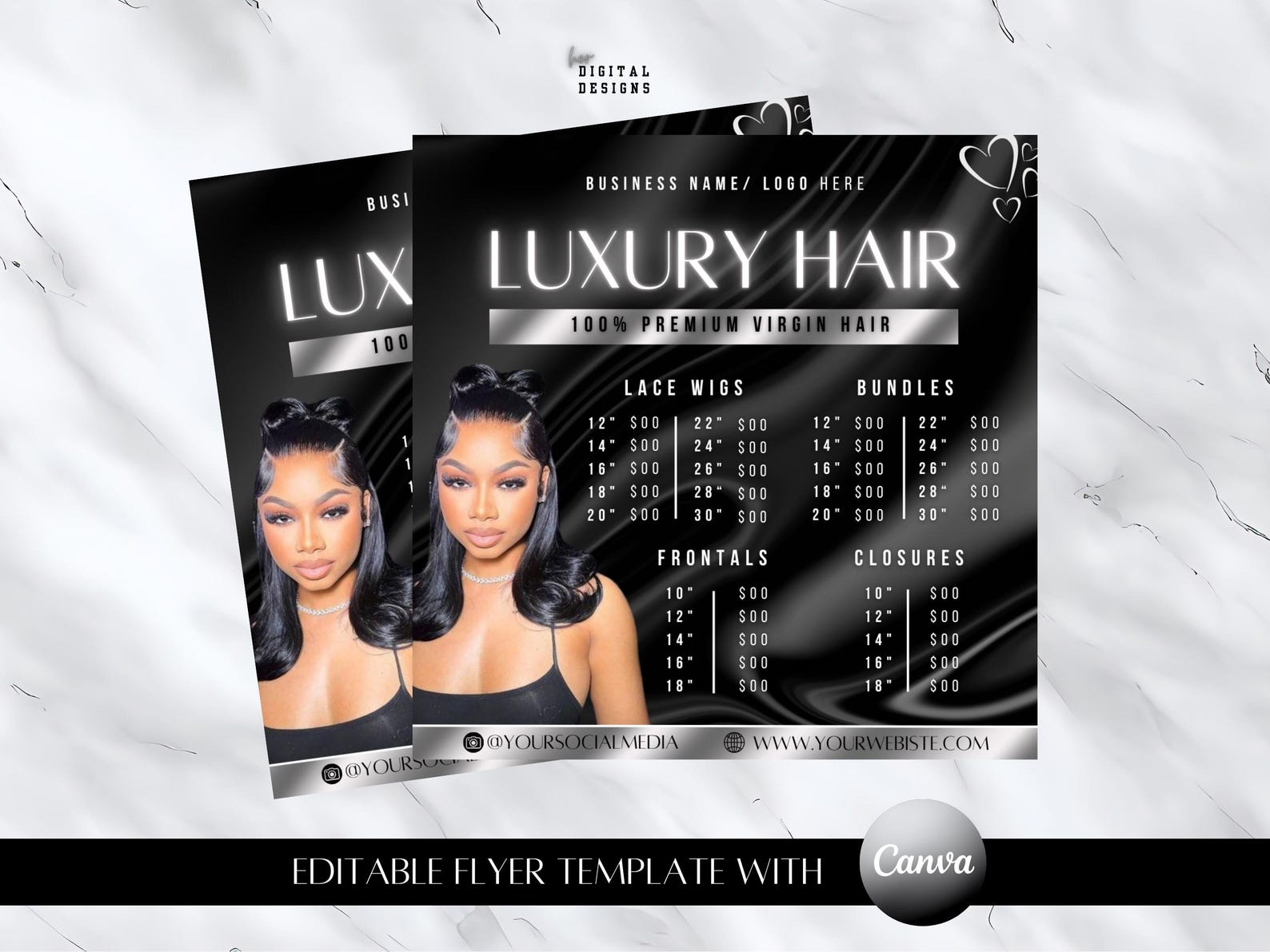 Hair Bundles Price List Template: Luxury Hair Business (editable in ...