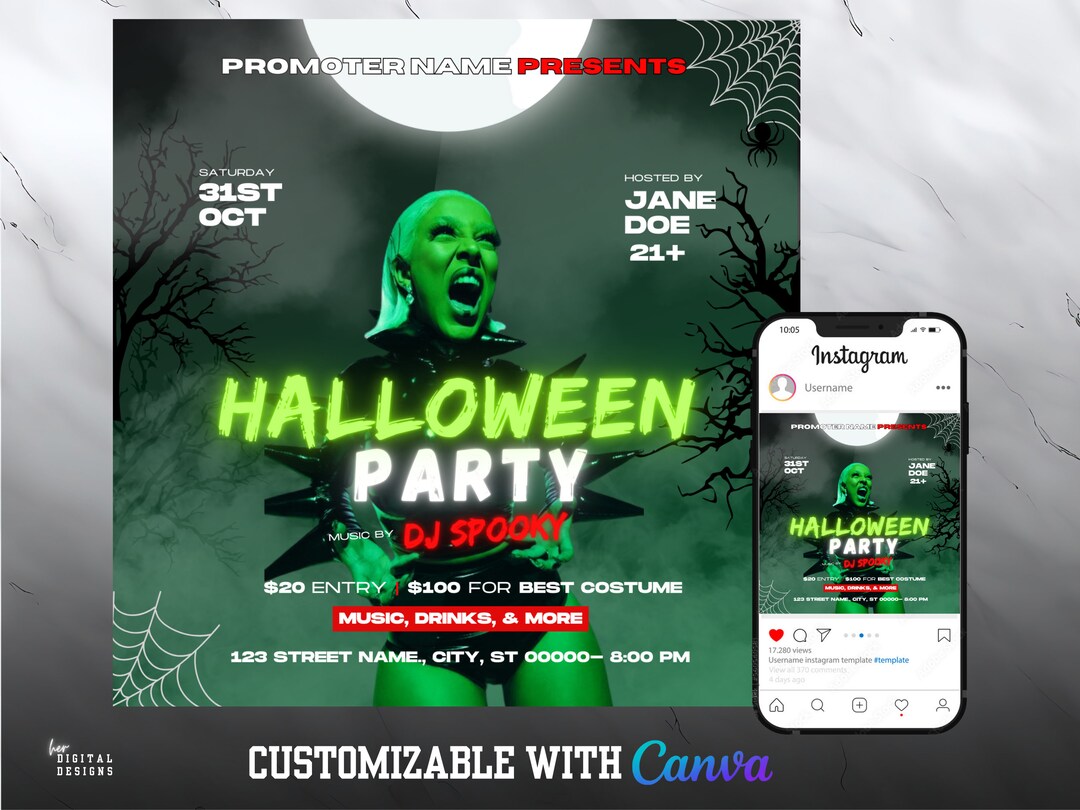 Editable Halloween Party Flyer, Social Media Template (canva) - Etsy