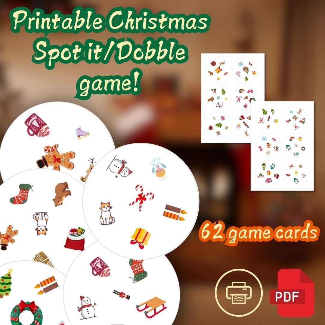 Christmas Spot It Game, Holiday Dobble Cards, Family Fun Gift, Handmade ...