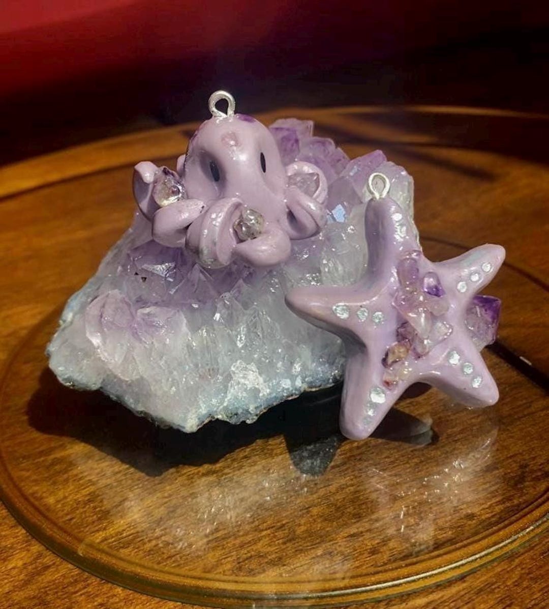 Amethyst Crystal Octopus and Starfish Charm Pendants Pair - Etsy
