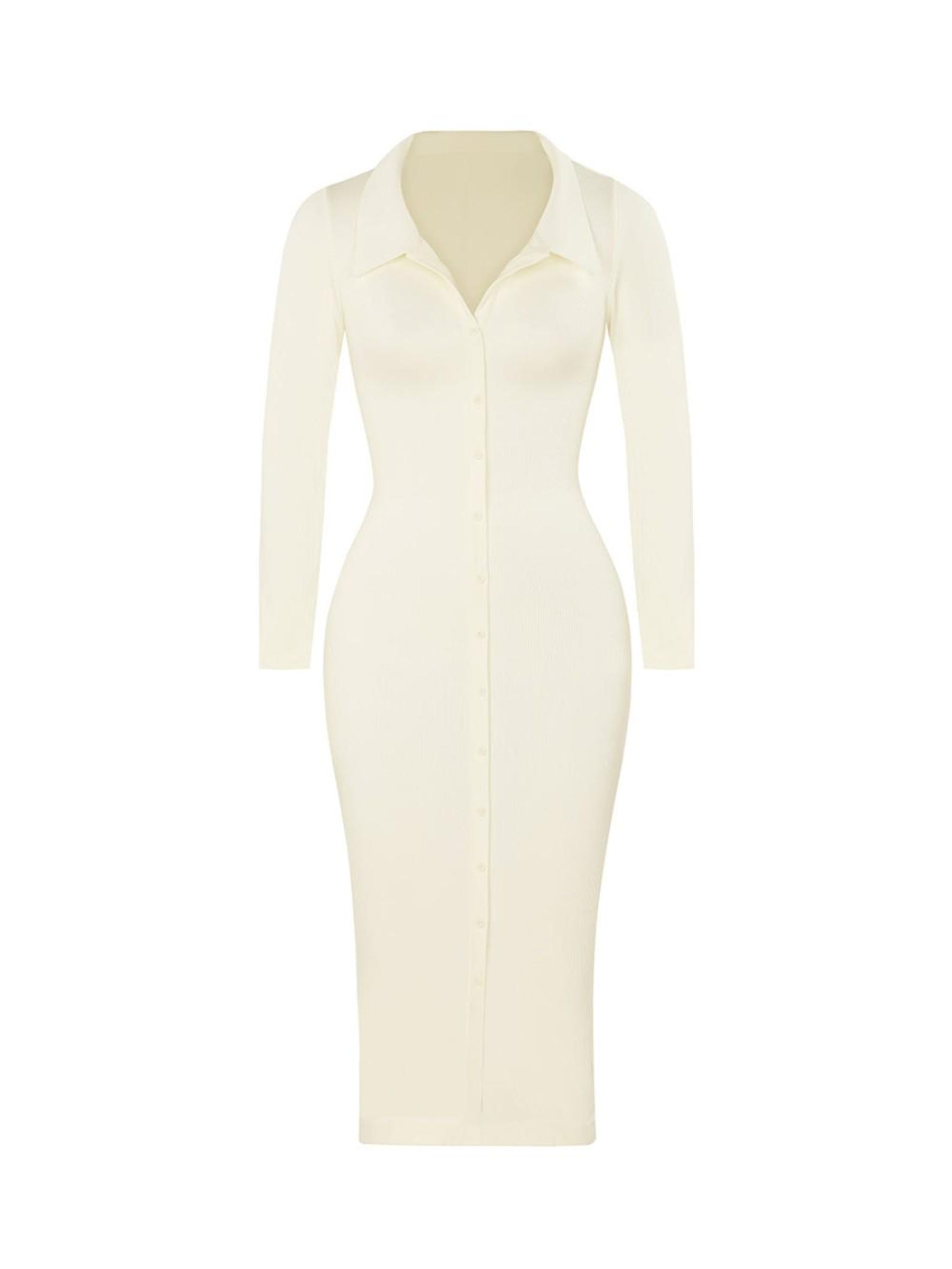 Sculpting Ribbed Collared Midi Dress - Etsy