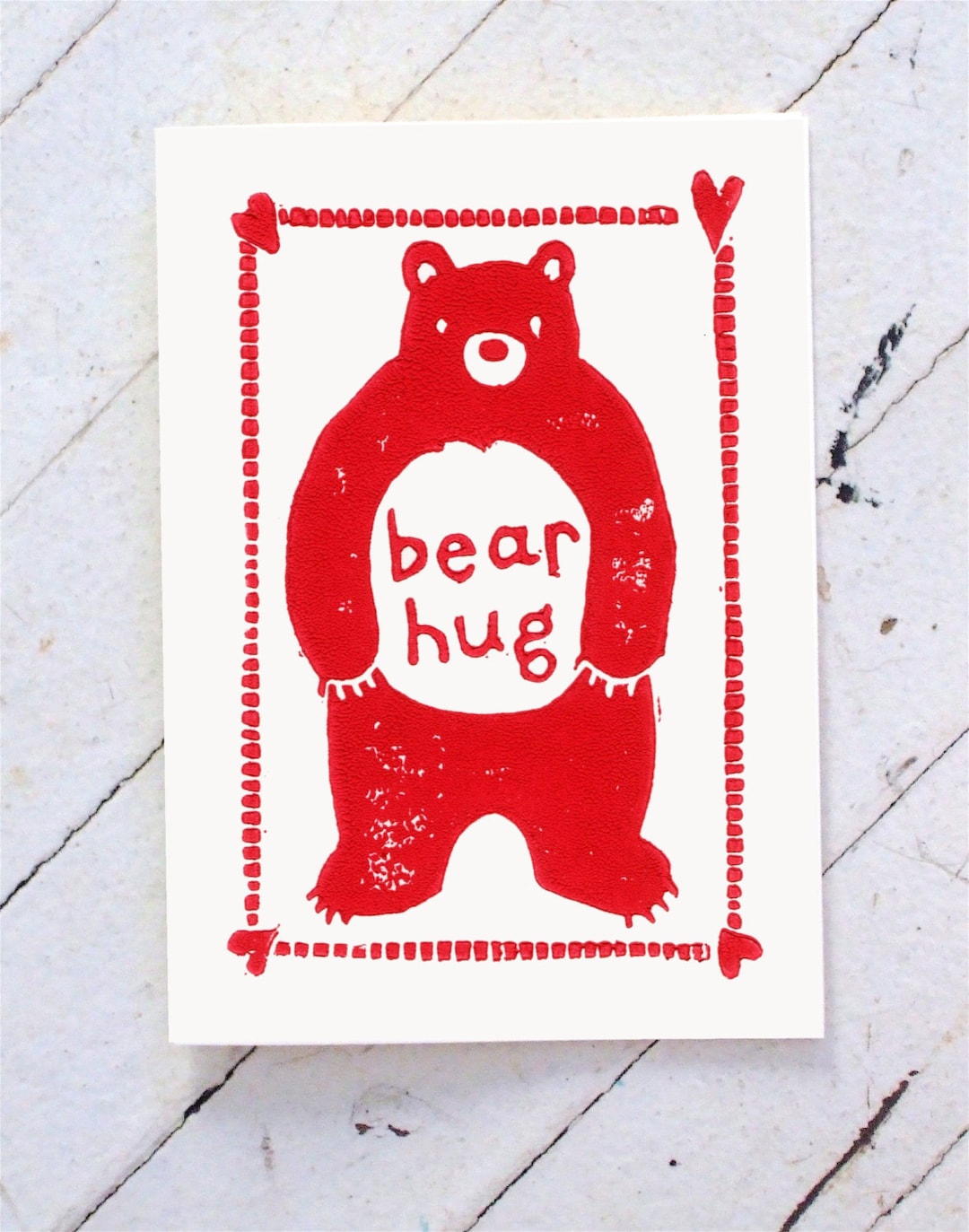 Bear Hug Hand Printed Valentine - Etsy UK