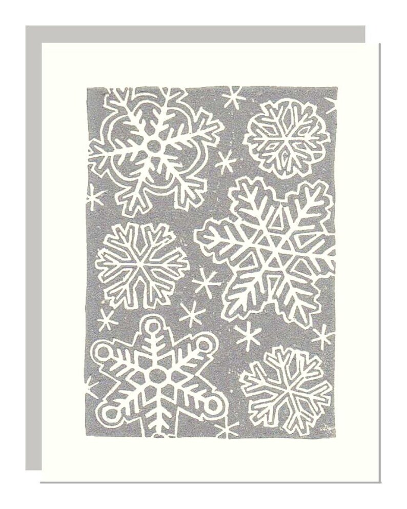 Snowflake Card Set in Silver Hand Printed Linocut - Etsy