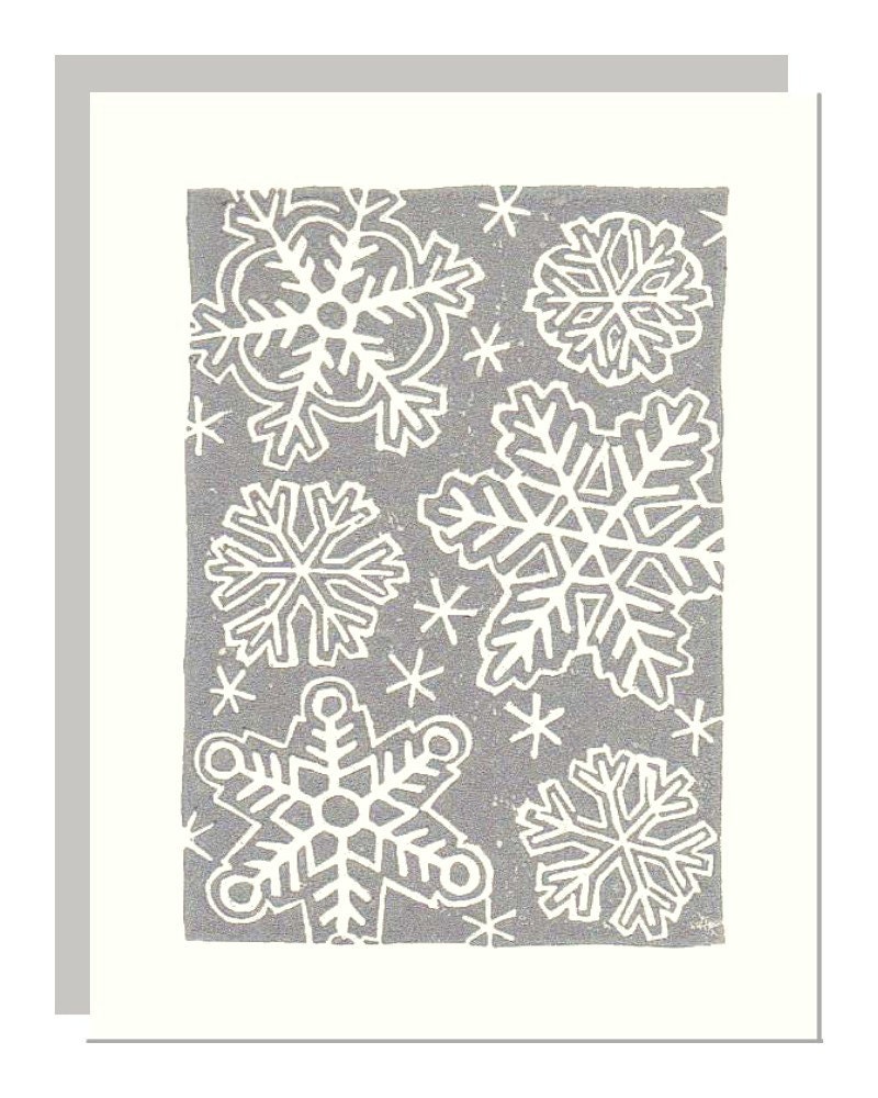 Snowflake Card Set in Silver Hand Printed Linocut - Etsy