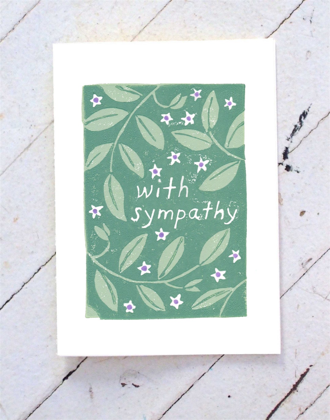With Sympathy - Hand Printed Sympathy Card - Etsy