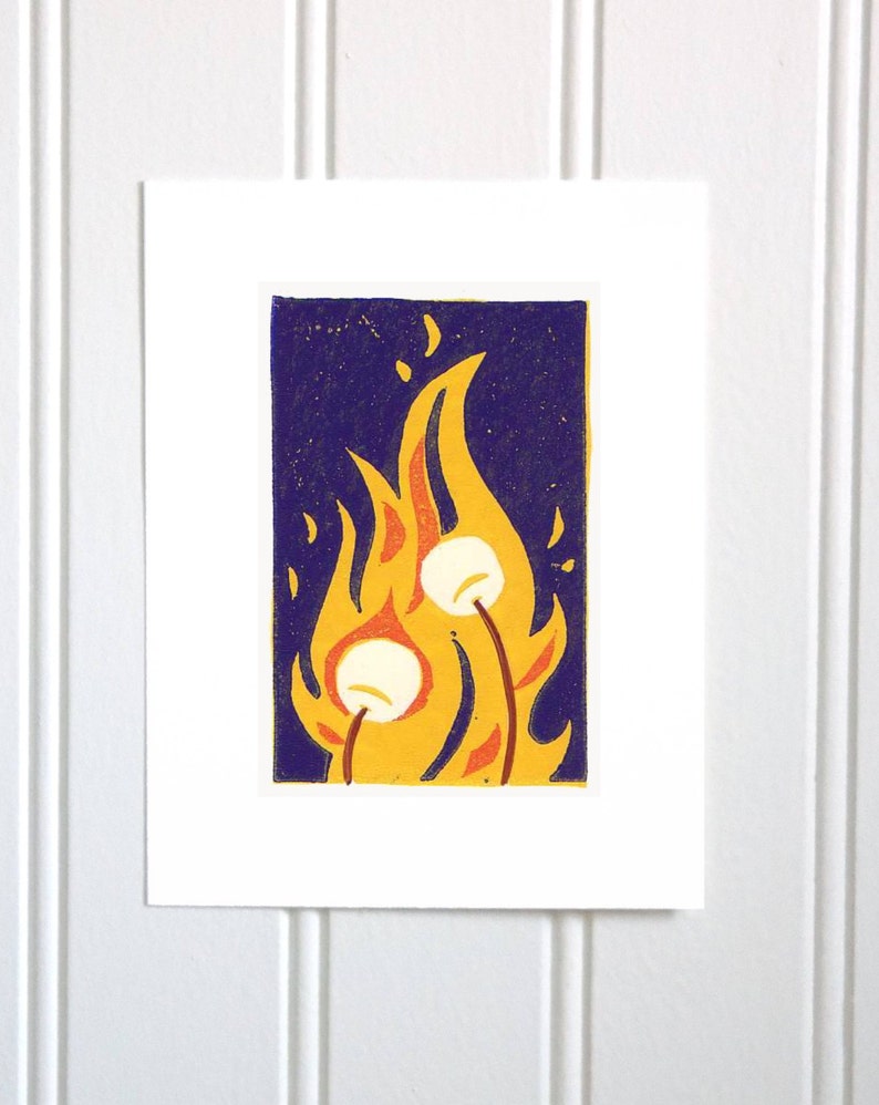 Campfire Card, Linoleum Block Print - Etsy