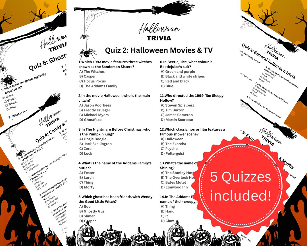 Halloween Trivia Quiz Game Printable, Halloween Party Games for Kids ...