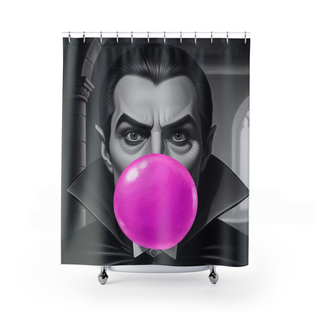 Dracula Vampire Bubble Gum Shower Curtain: Spooky Halloween Bath Decor ...