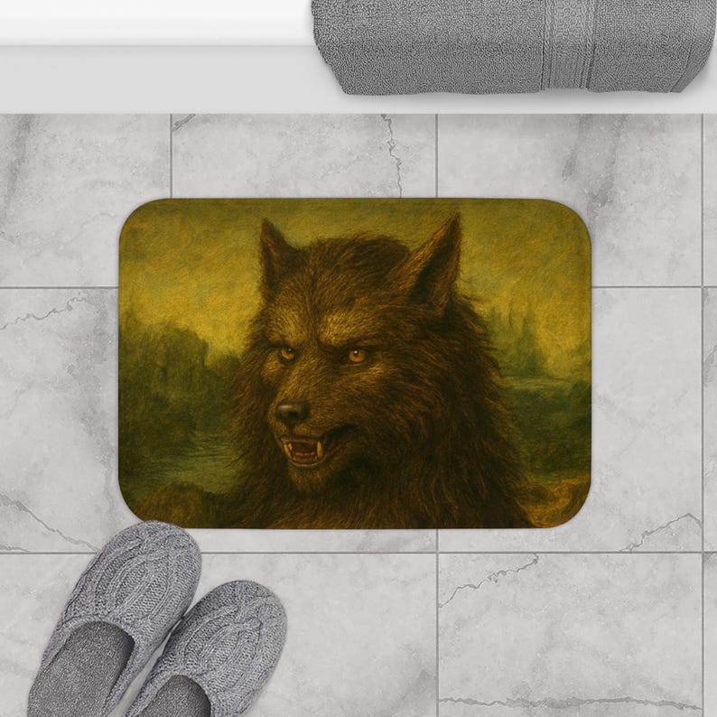 Werewolf Mona Lisa Wolf Art Bath Mat, Animal Lover Gift, Home Decor ...