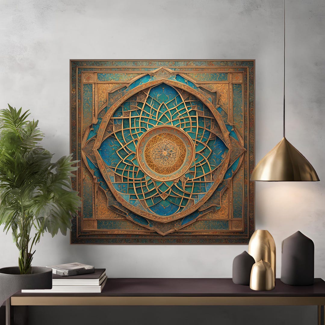 Celestial Veil Mosaic Islamic Acrylic Wall Art Panel Intricate Golden ...