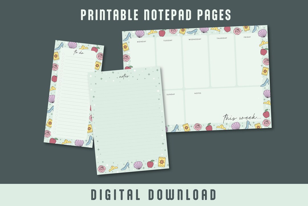 Princess Printable Notepad Planner Bundle, Digital Download - Etsy