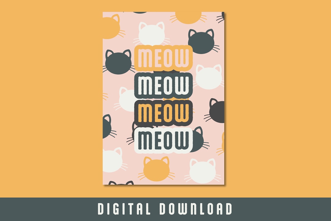 Meow Pink Cat Pattern Printable Print, Digital Download - Etsy