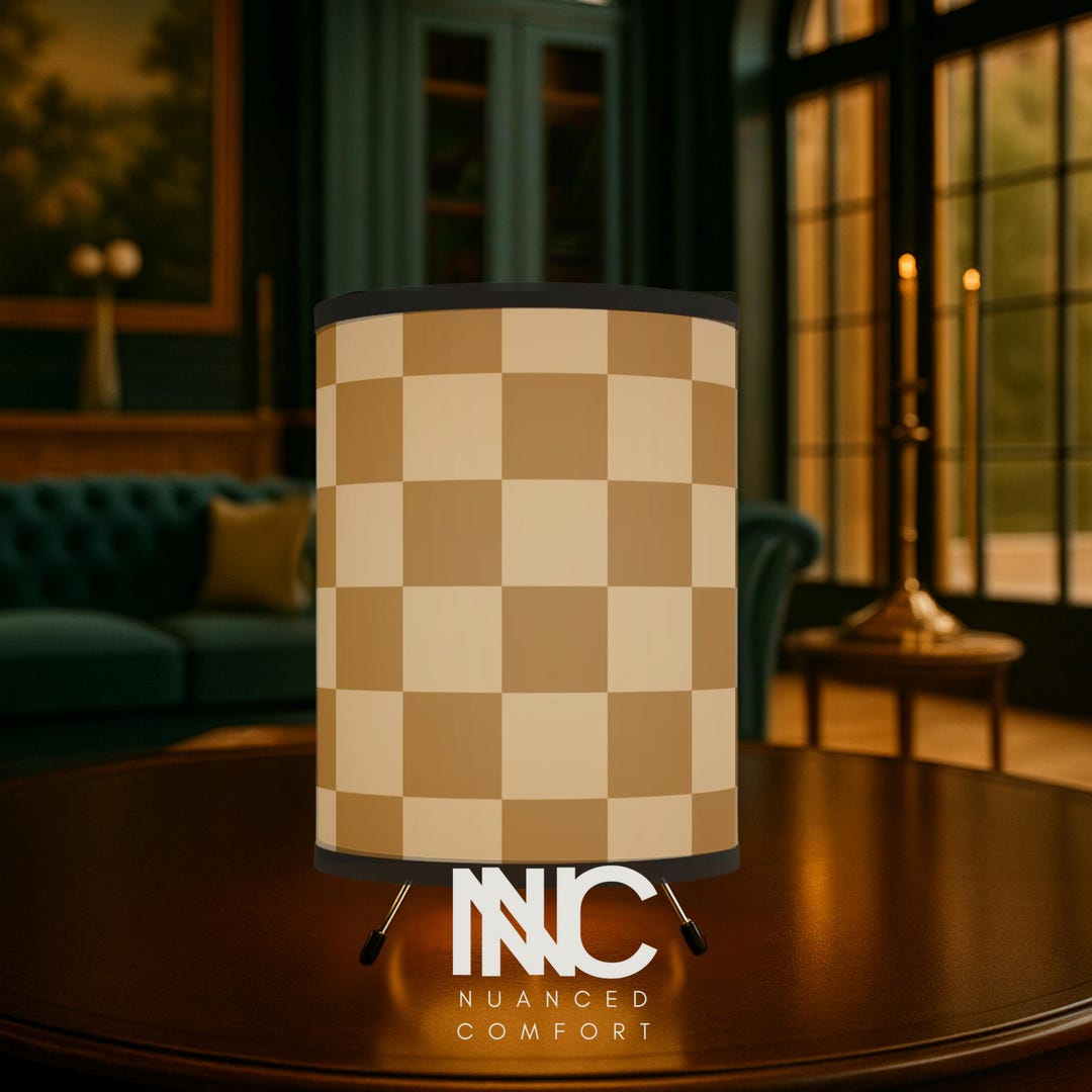 Neutral Tripod Lamp Checker Shade Brown Beige Modern Home Decor Modern ...