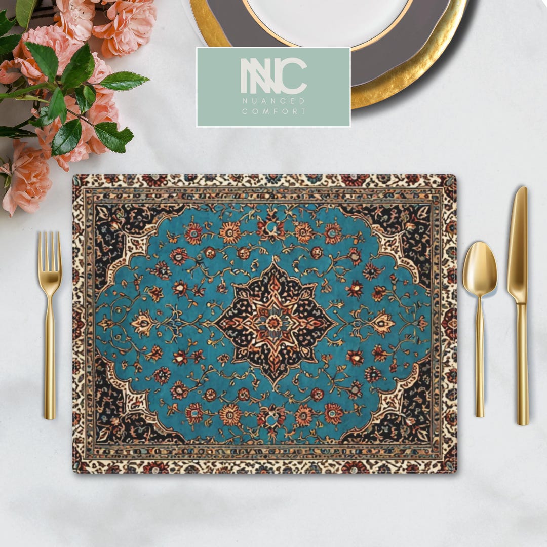 Persian Rug Design Placemat 18×14, 1pc, Persian Placemat, Boho Kitchen ...