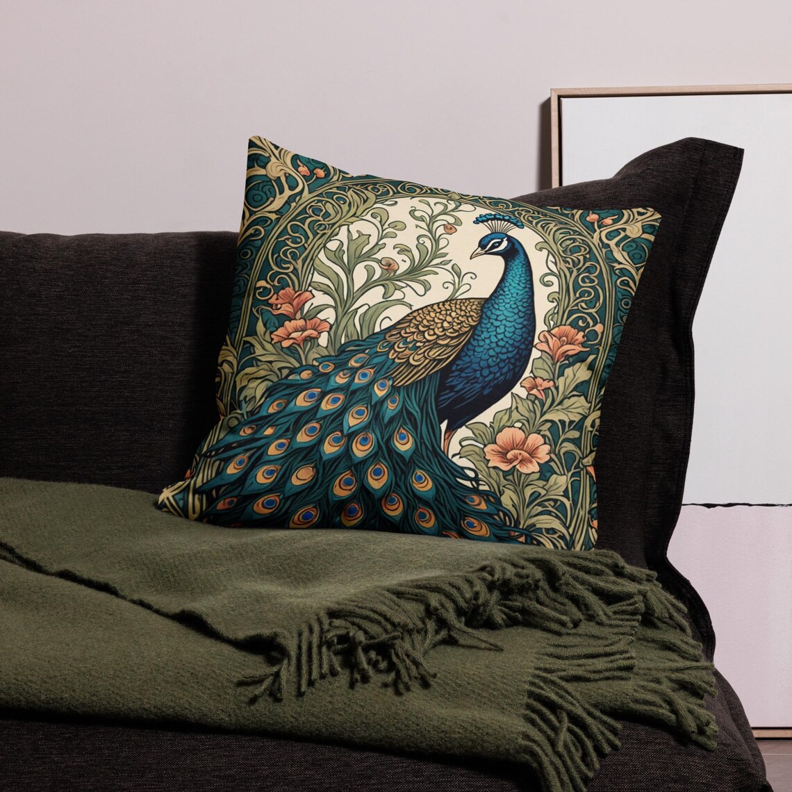 Cottage Core Peacock Premium Pillow, Interior Design Cottage Core ...