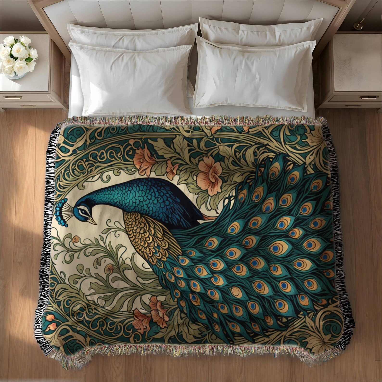 Cottage Core Peacock Woven Blanket, Interior Design Cottage Core ...