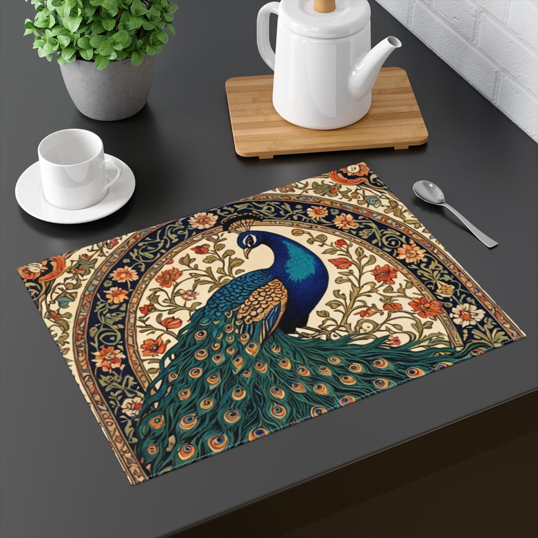 Persian Rug Design Placemat Peacock 1814, 1pc, Persian Placemat Peacock ...