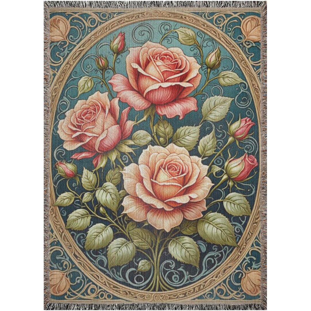 Cottage Core Roses Woven Blanket Fringe Edge, Baroque European Interior ...