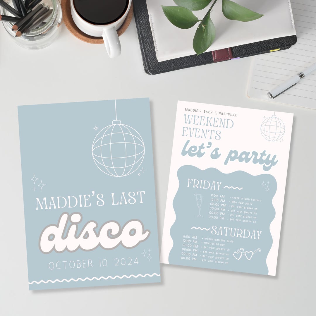 Editable Bride's Last Disco Invitation & Schedule Bachelorette Party ...