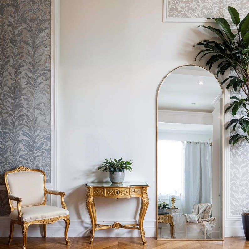 Arcadia Gold Arch Floor Mirror Elegant Minimalist Design, Metal Frame ...