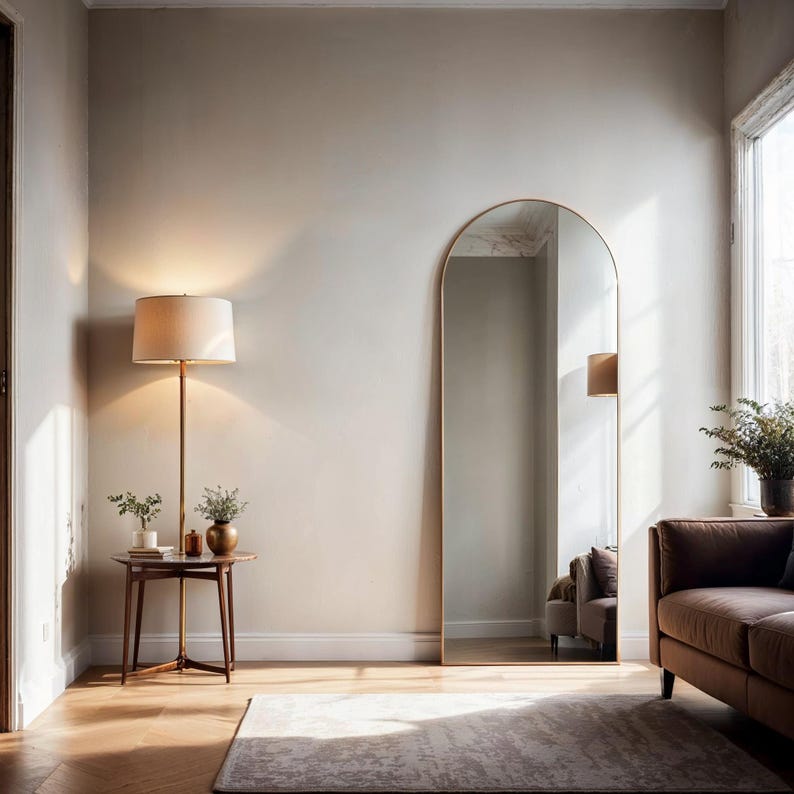 Arcadia Gold Arch Floor Mirror Elegant Minimalist Design, Metal Frame ...