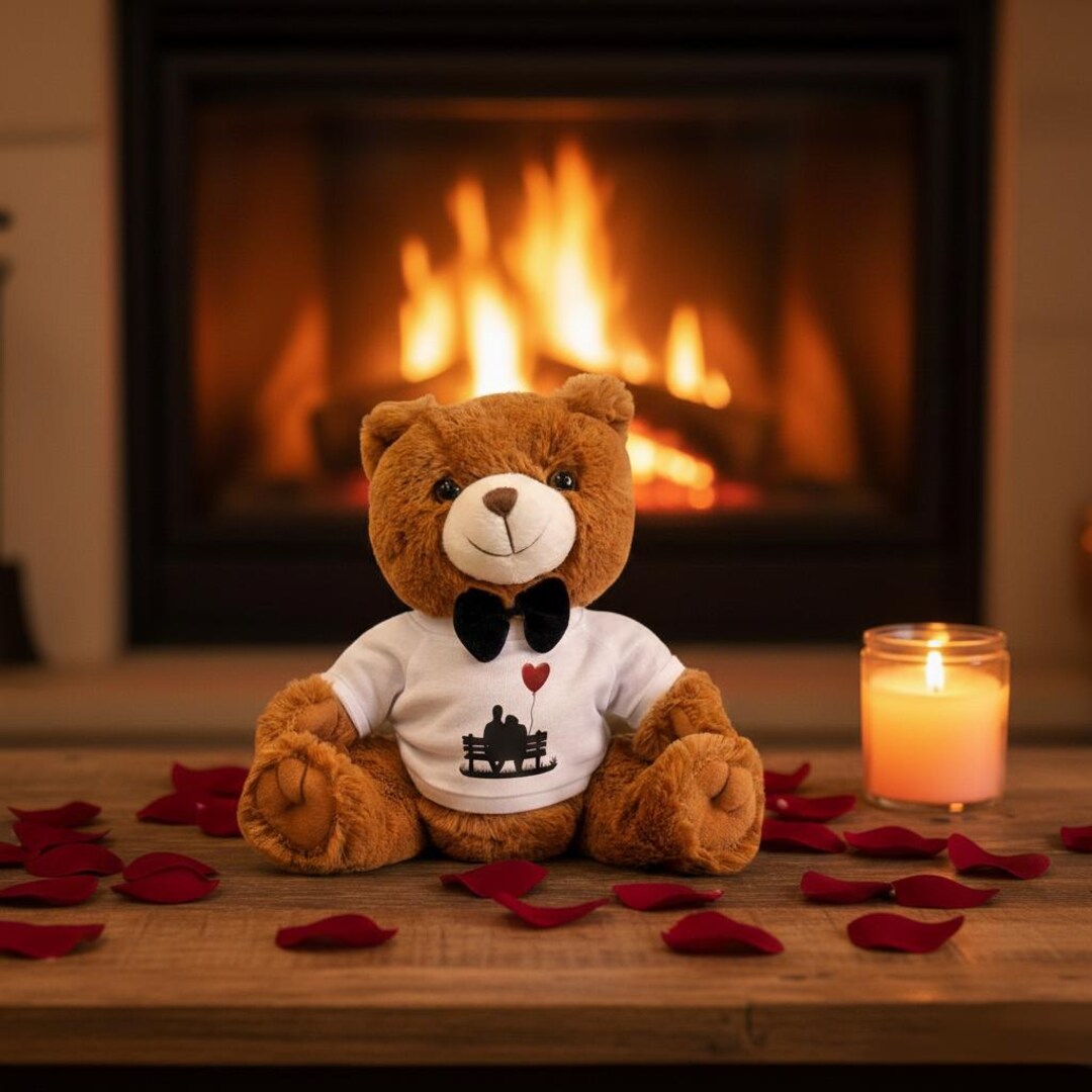 Valentine Teddy Bear With Couple on T-shirt by Michael Adams | Heart ...