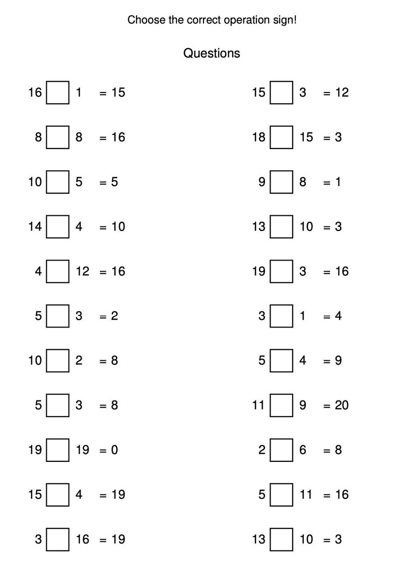 500 Print-at-home Exercises for Practicing Mathematical Operation Signs ...