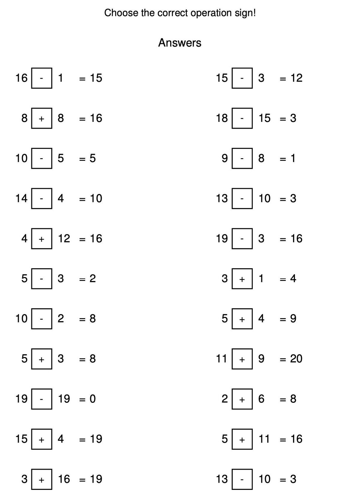 500 Print-at-home Exercises for Practicing Mathematical Operation Signs ...