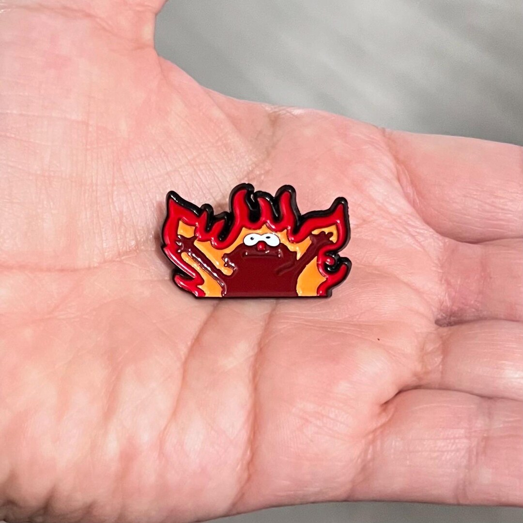 Fire Puppet Meme Enamel Pin Funny Anxiety Hellmo Burning Metal Pin - Etsy