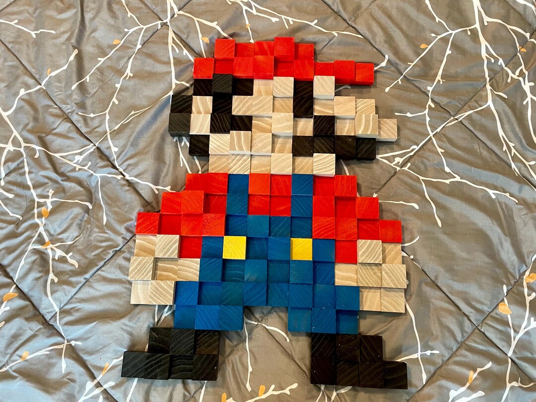 Handmade Wood Pixel Art Mario | 18x24 | Retro Video Game Art - Etsy