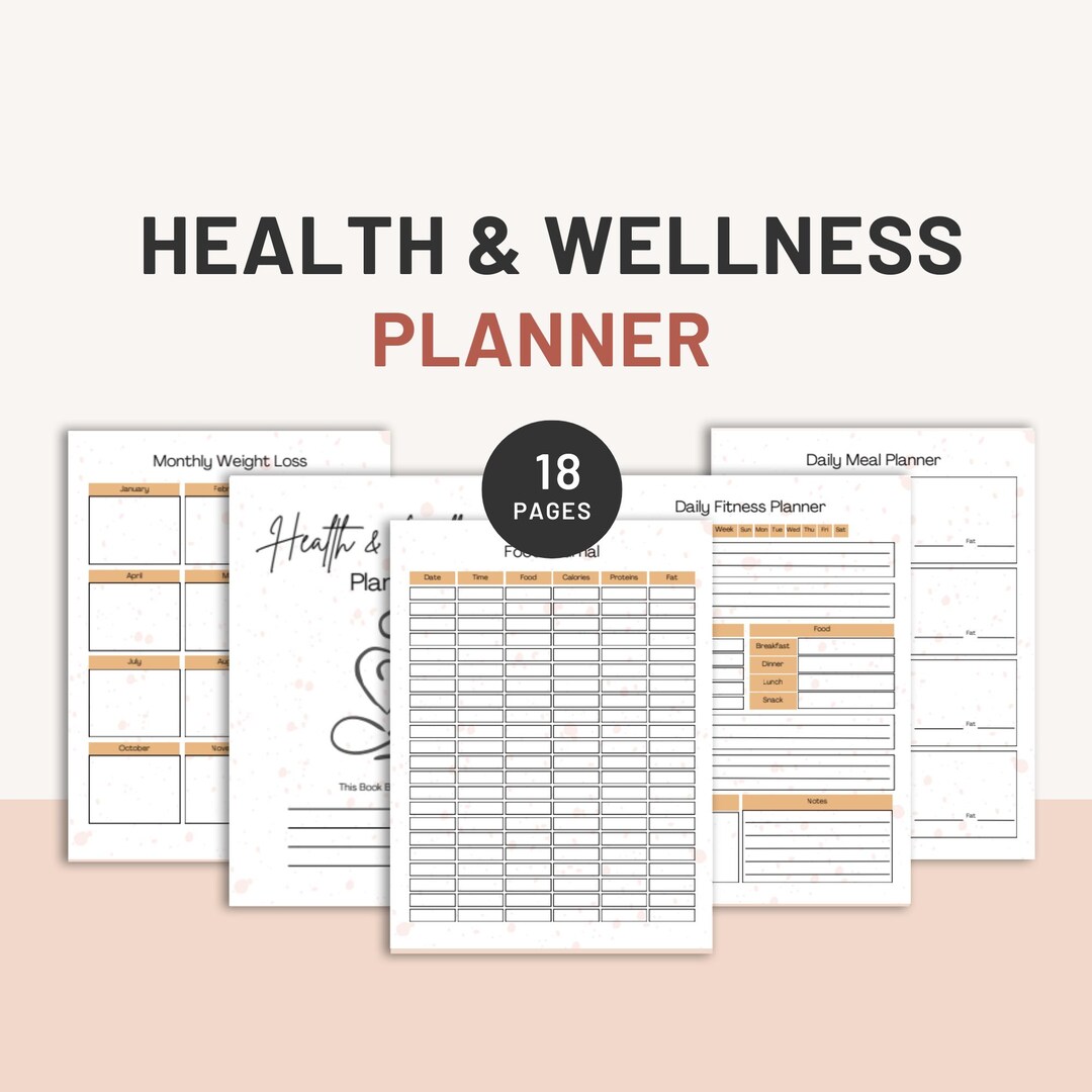 Health & Wellness Planner - Printable Self-care and Fitness Tracker ...